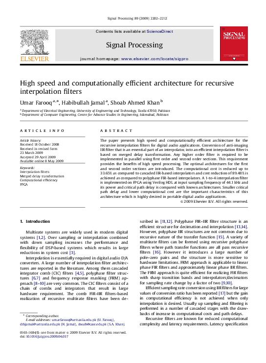 Pdf High Speed And Computationally Efficient Architecture For Recursive Interpolation Filters