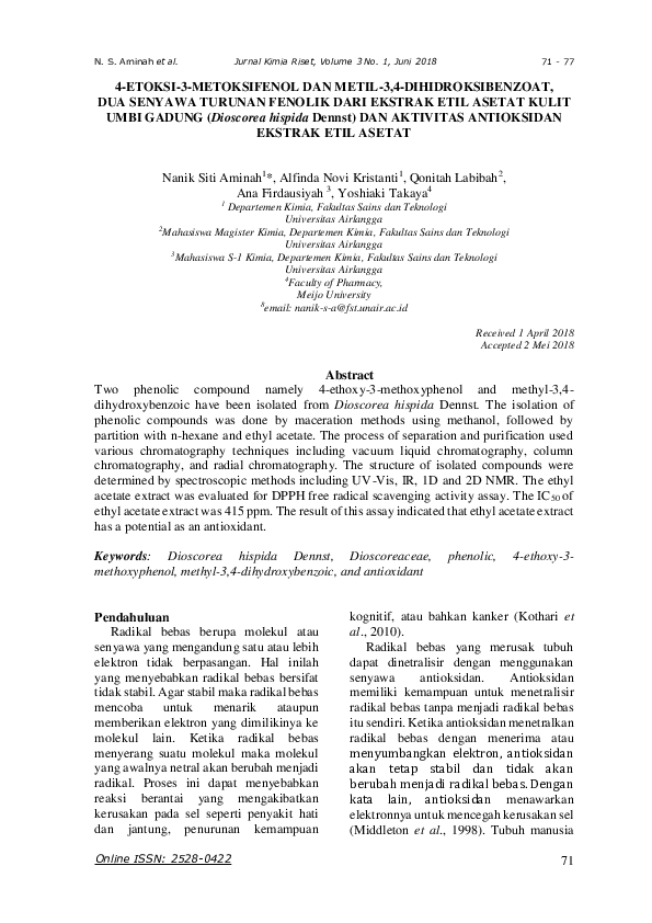 (PDF) 4-ETOKSI-3-METOKSIFENOL DAN METIL-3,4-DIHIDROKSIBENZOAT, DUA ...