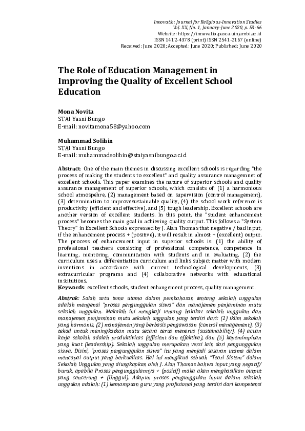 (PDF) The Role of Education Management in Improving the Quality of ...