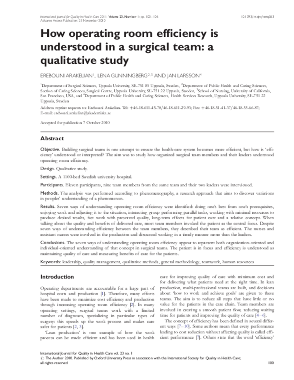 (PDF) How operating room efficiency is understood in a surgical team: a ...
