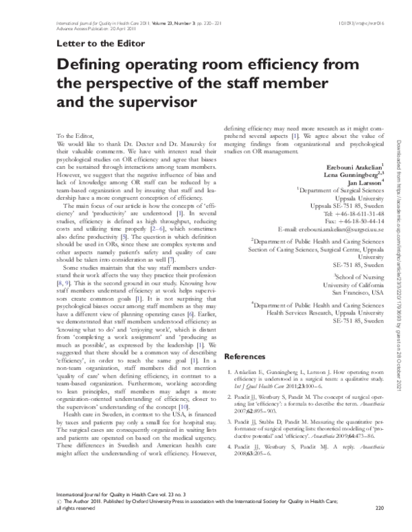 (PDF) Defining operating room efficiency from the perspective of the ...