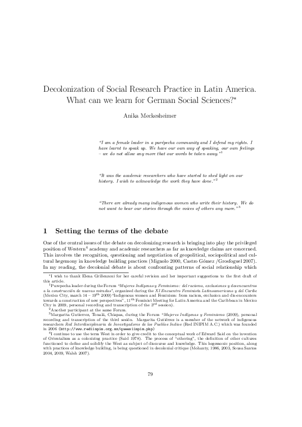 (PDF) Decolonization of Social Research Practice in Latin America