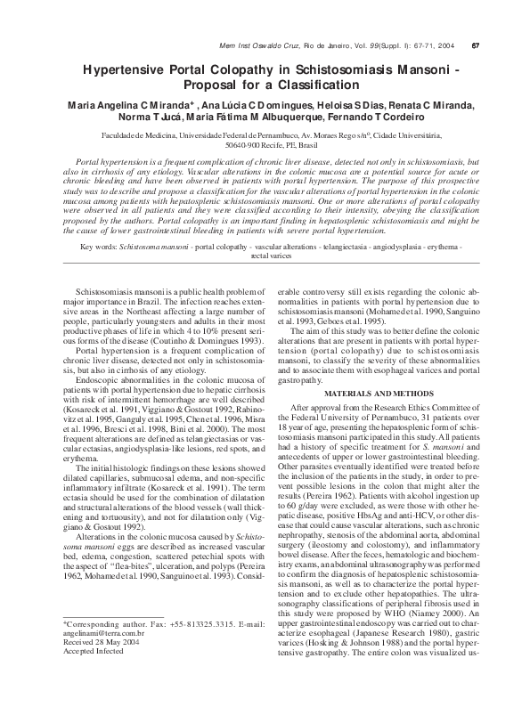 (PDF) Hypertensive portal colopathy in schistosomiasis mansoni ...