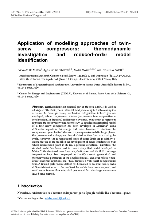 Pdf Application Of Modelling Approaches Of Twin Screw Compressors Thermodynamic Investigation