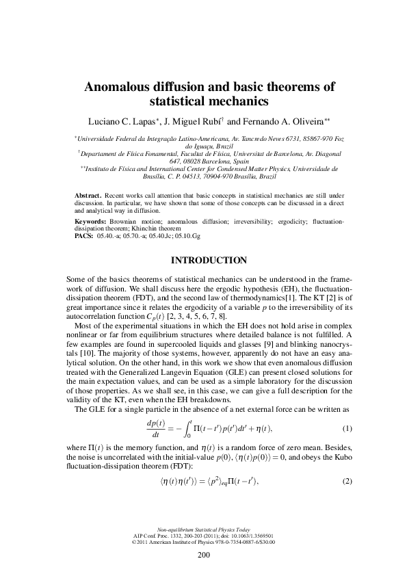 (PDF) Anomalous diffusion and basic theorems of statistical mechanics