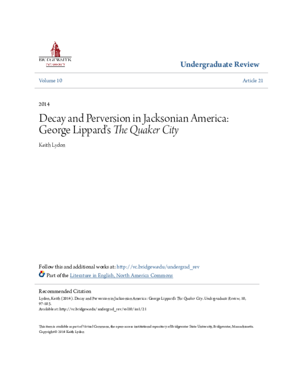 (PDF) Decay and Perversion in Jacksonian America: George Lippard’s The ...