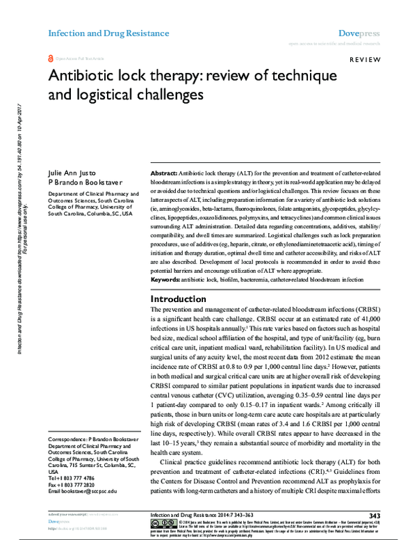 (PDF) Antibiotic lock therapy: review of technique and logistical ...