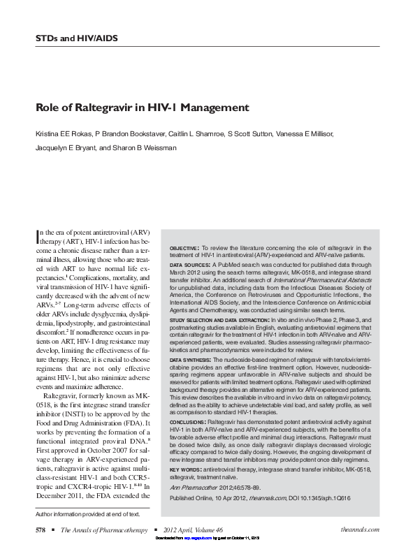 (PDF) Role of Raltegravir in HIV-1 Management