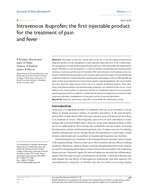 (PDF) Intravenous ibuprofen: the first injectable product for the ...
