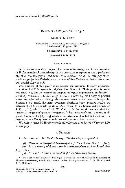 (PDF) Retracts of polynomial rings