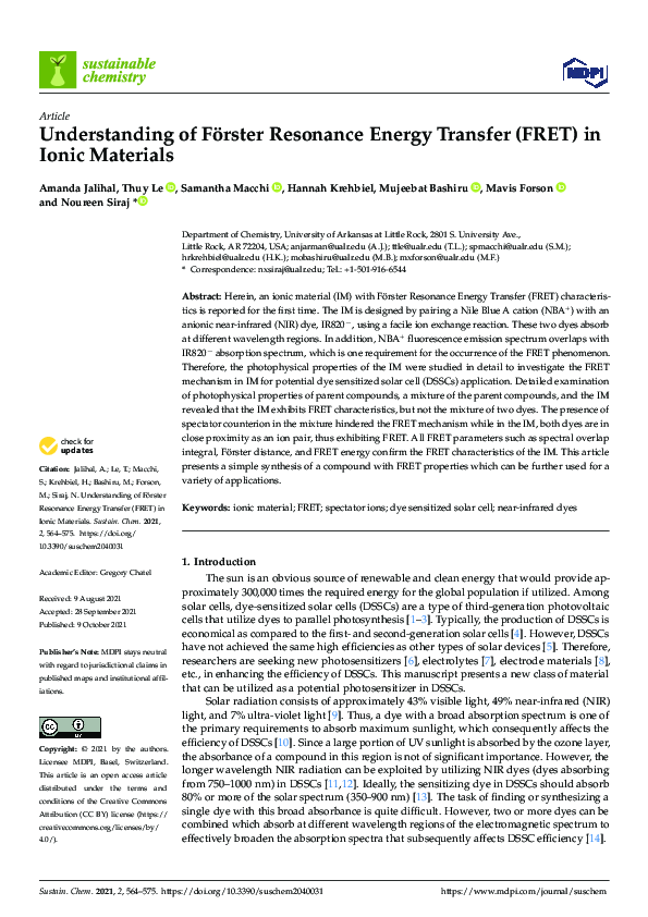 (PDF) Understanding of Förster Resonance Energy Transfer (FRET) in Ionic Materials