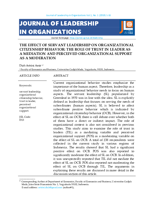 (PDF) The Effect of Servant Leadership on Organizational Citizenship Behavior: The Role of Trust ...