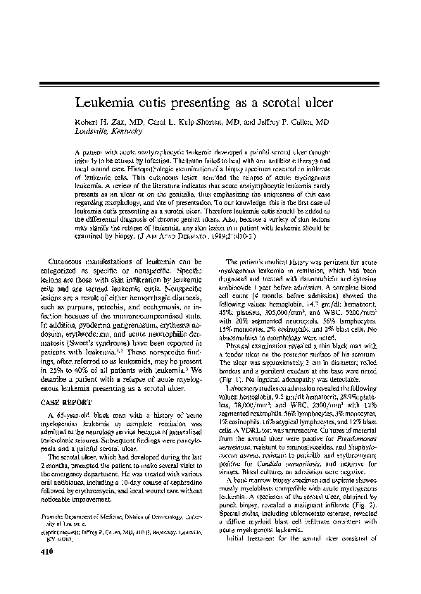 (PDF) Leukemia cutis presenting as a scrotal ulcer