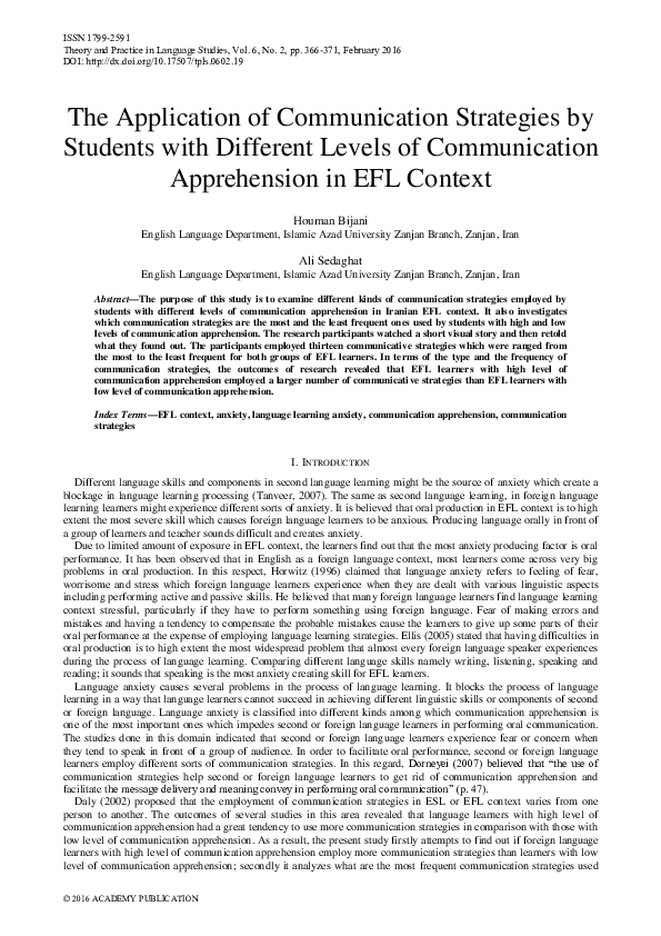 (PDF) The Application of Communication Strategies by Students with ...