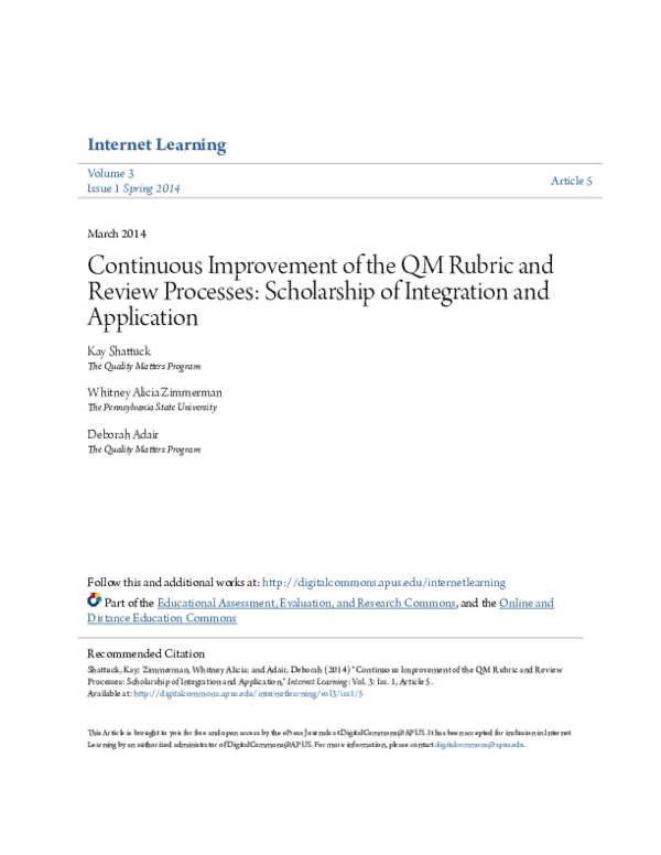(PDF) Continuous Improvement of the QM Rubric and Review Processes ...