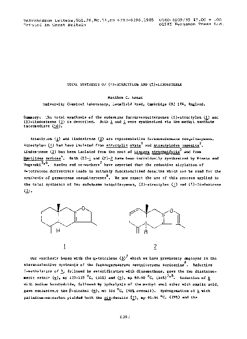 (PDF) Total synthesis of (±)-atractylon and (±)-lindestrene