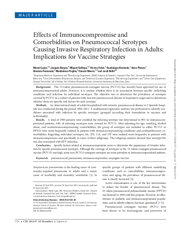 (PDF) Effects of Immunocompromise and Comorbidities on Pneumococcal ...