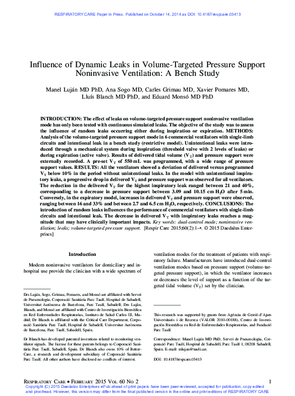 (PDF) Impact of Random Leakage on Volume-Targeted Ventilation