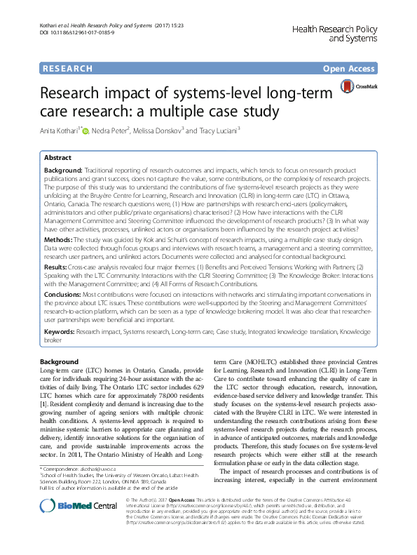 (PDF) Research impact of systems-level long-term care research: a ...