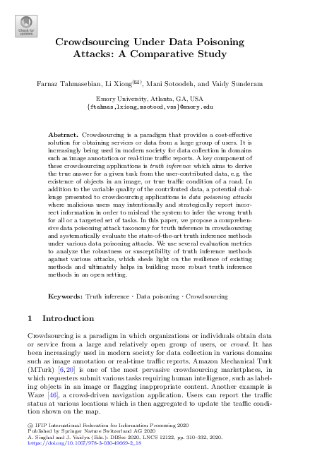 (PDF) Crowdsourcing Under Data Poisoning Attacks: A Comparative Study