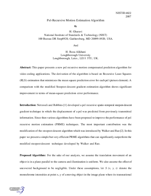 Pdf Pel Recursive Motion Estimation Algorithm Reza Reza