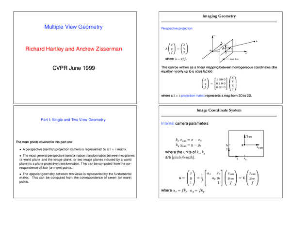 Pdf Multiple View Geometry In Computer Vision