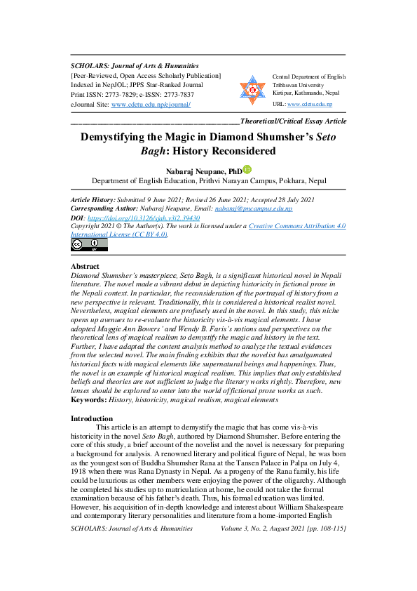 (PDF) Demystifying the Magic in Diamond Shumsher’s Seto Bagh: History ...