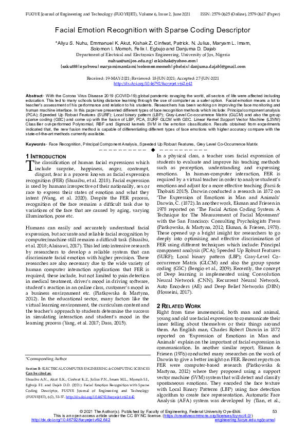 Pdf Facial Emotion Recognition With Sparse Coding Descriptor