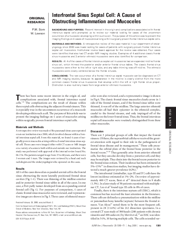 (PDF) Interfrontal Sinus Septal Cell: A Cause of Obstructing ...