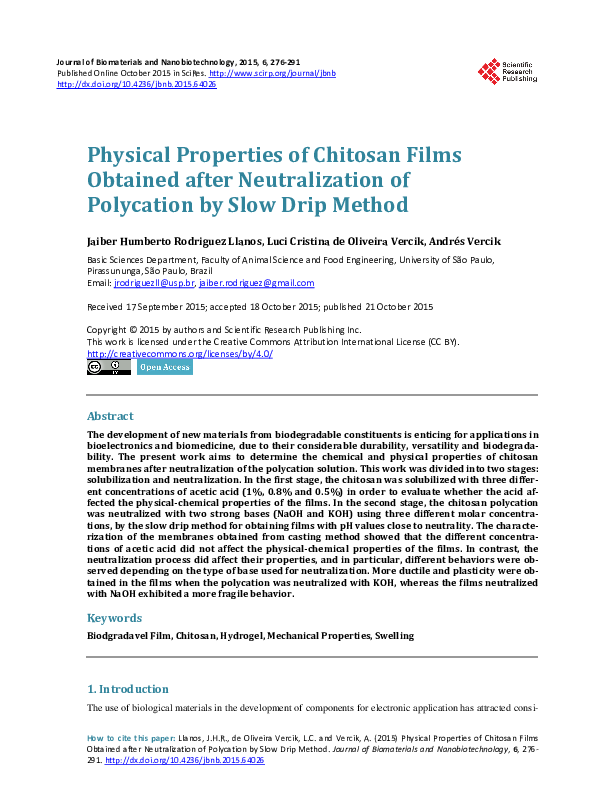 (PDF) Physical Properties of Chitosan Films Obtained after ...