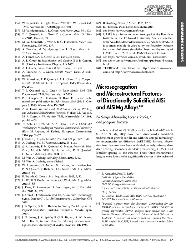(PDF) Microsegregation and Microstructural Features of Directionally Solidified AlSi and AlSiMg ...