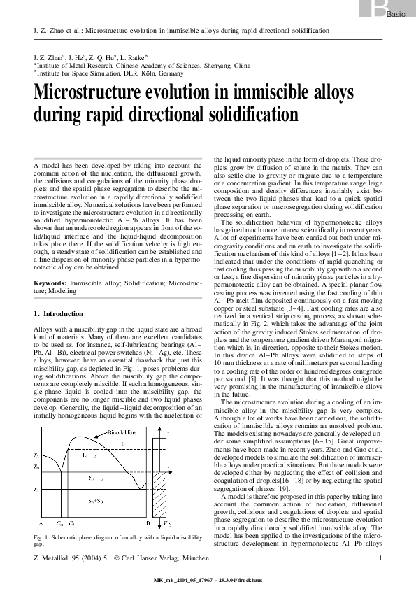 (PDF) Microstructure evolution in immiscible alloys during rapid directional solidification