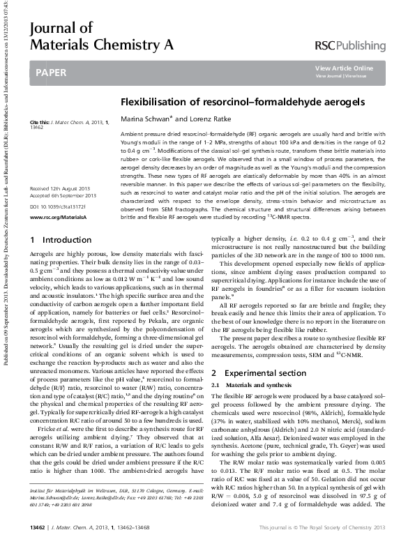 (PDF) Flexibilisation of resorcinol–formaldehyde aerogels