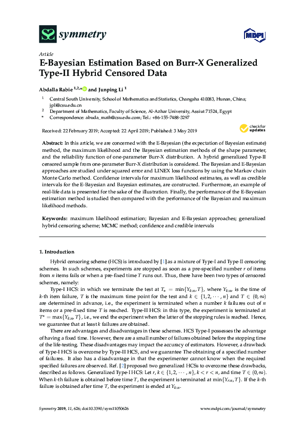 Pdf E Bayesian Estimation Based On Burr X Generalized Type Ii Hybrid Censored Data Abdalla 3933