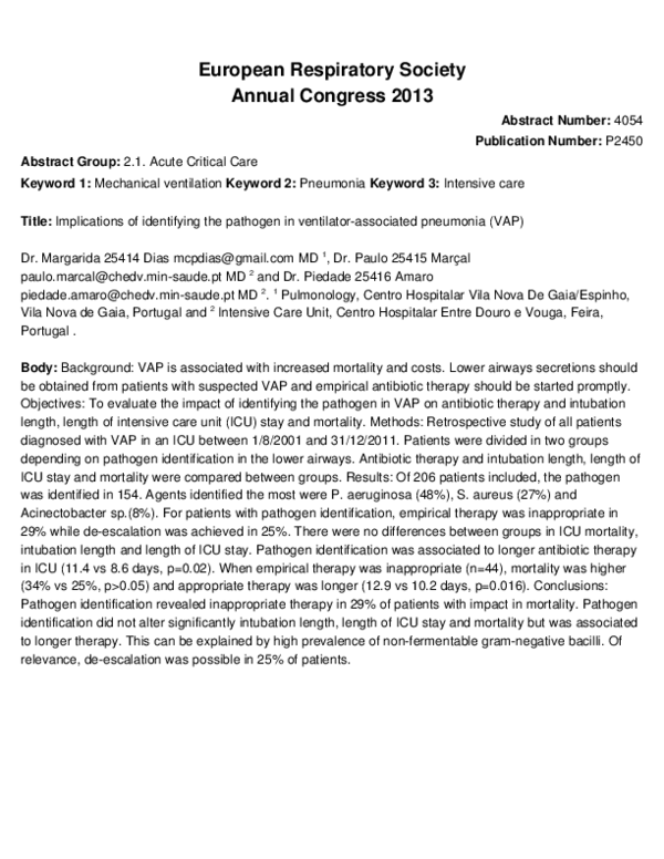 (PDF) Implications of identifying the pathogen in ventilator-associated ...