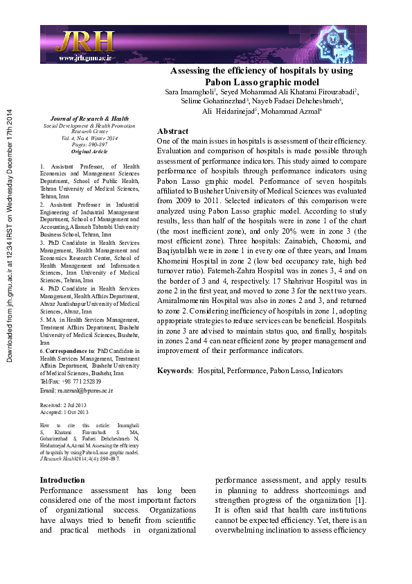 (PDF) Assessing the efficiency of hospitals by using Pabon Lasso ...