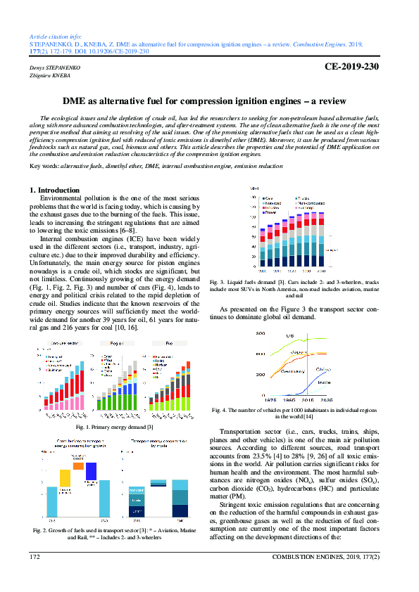 (PDF) DME as alternative fuel for compression ignition engines – a review