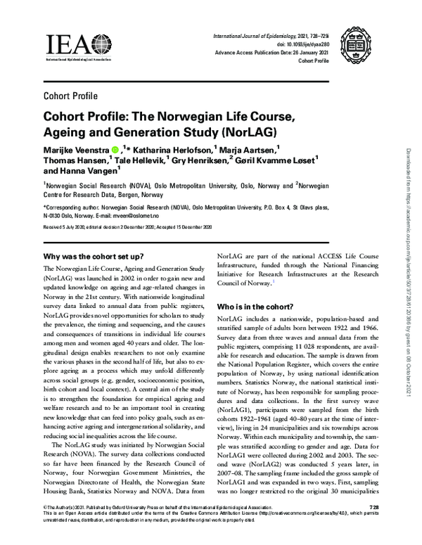 (PDF) Cohort Profile: The Norwegian Life Course, Ageing and Generation ...