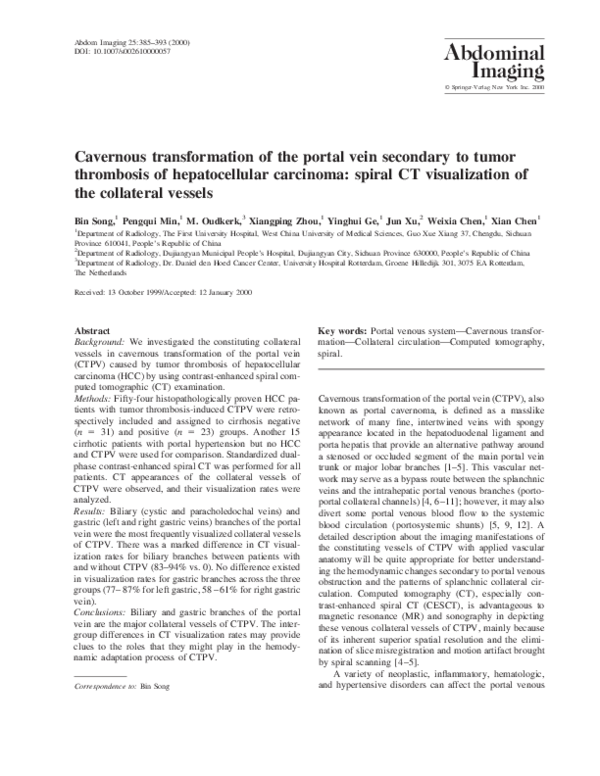 (PDF) Cavernous transformation of the portal vein secondary to tumor ...