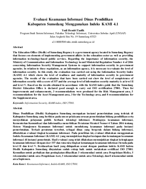 (PDF) Evaluasi Keamanan Informasi Dinas Pendidikan Kabupaten Sumedang ...
