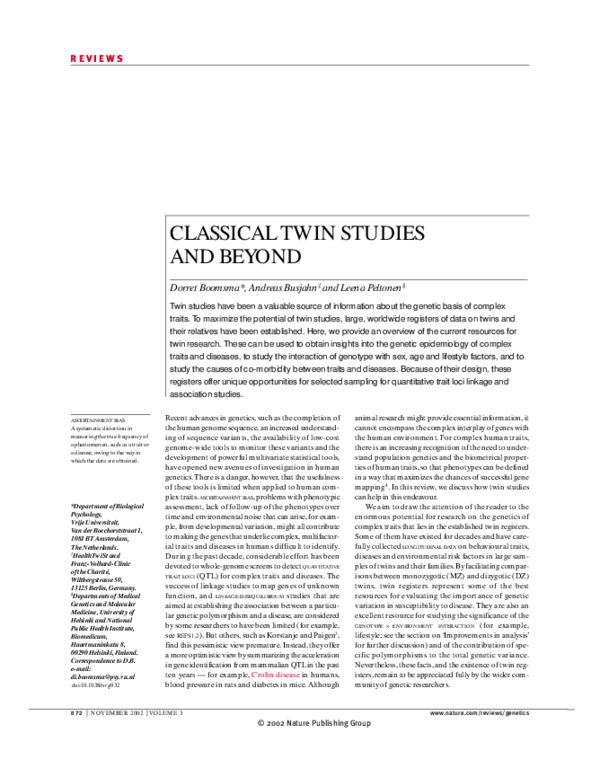 (PDF) Classical twin studies and beyond