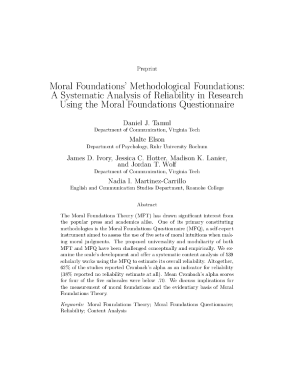 (PDF) Moral Foundations' Methodological Foundations: A Systematic ...