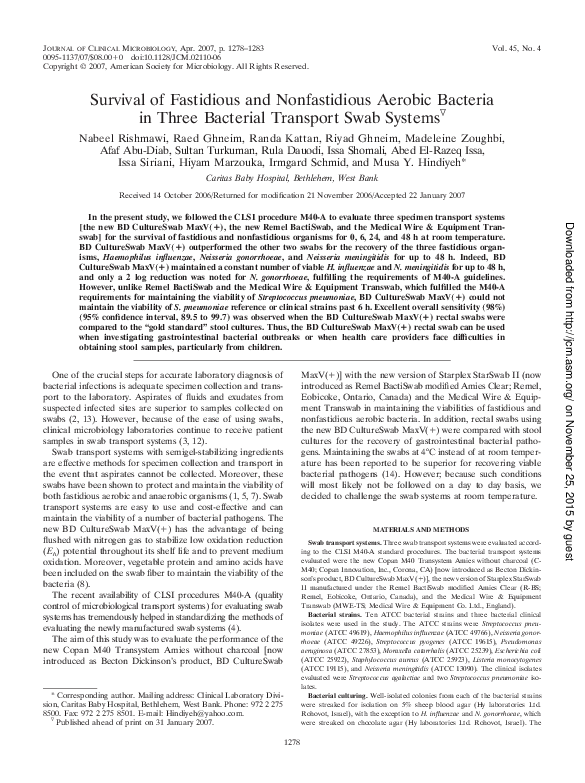 (PDF) Survival of fastidious and nonfastidious aerobic bacteria in ...