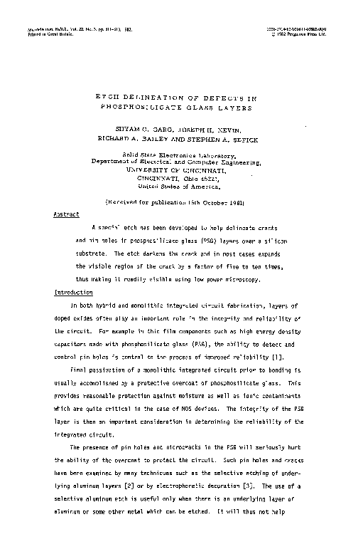 (PDF) Etch delineation of defects in phosphosilicate glass layers