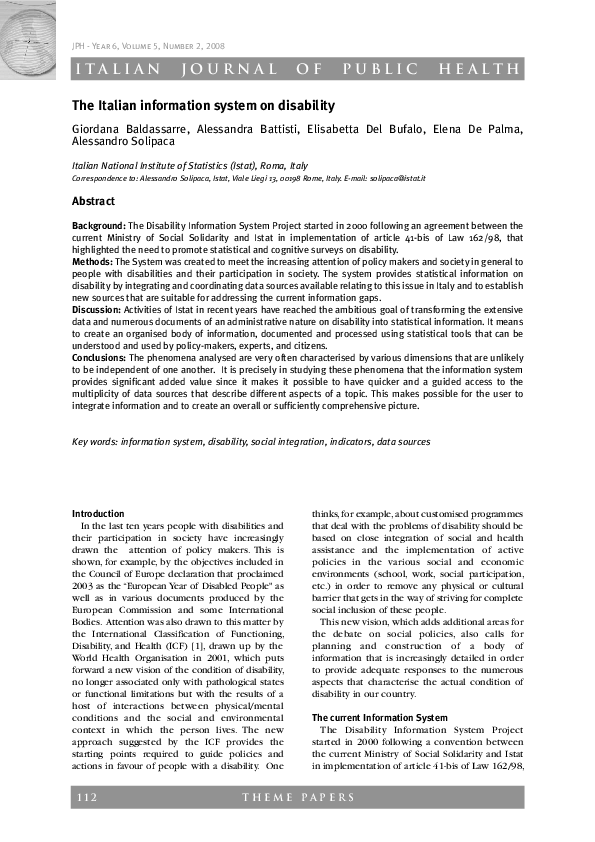 (PDF) The Italian information system on disability