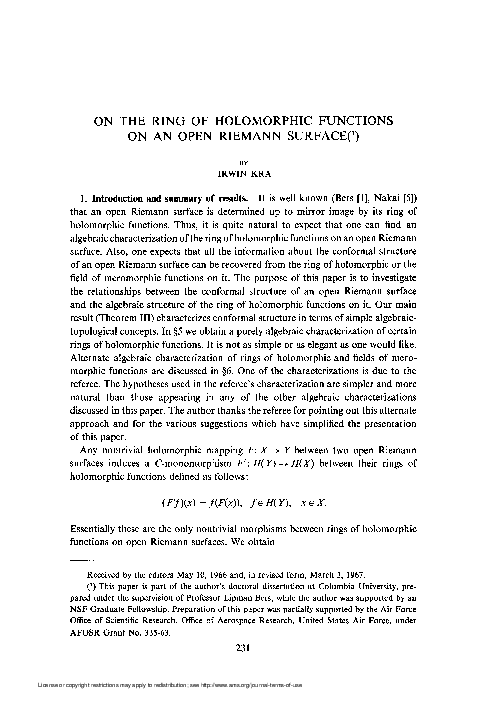 (PDF) On the Ring of Holomorphic Functions on an Open Riemann Surface