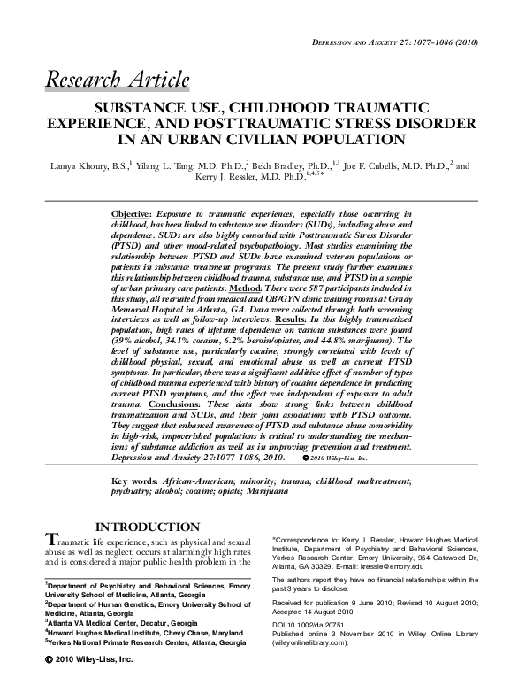 (PDF) Substance use, childhood traumatic experience, and Posttraumatic ...