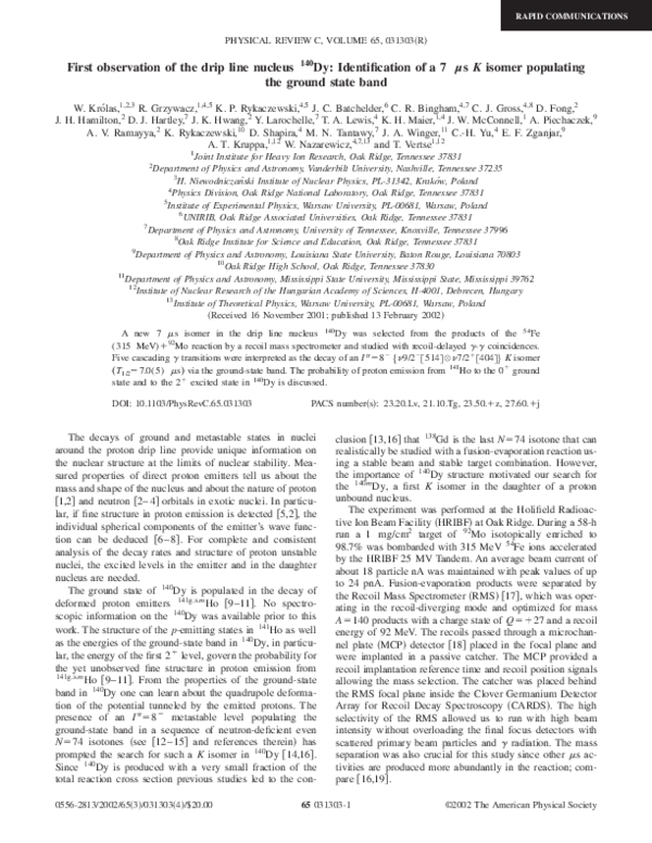 (PDF) First observation of the drip line nucleus^{140} Dy ...