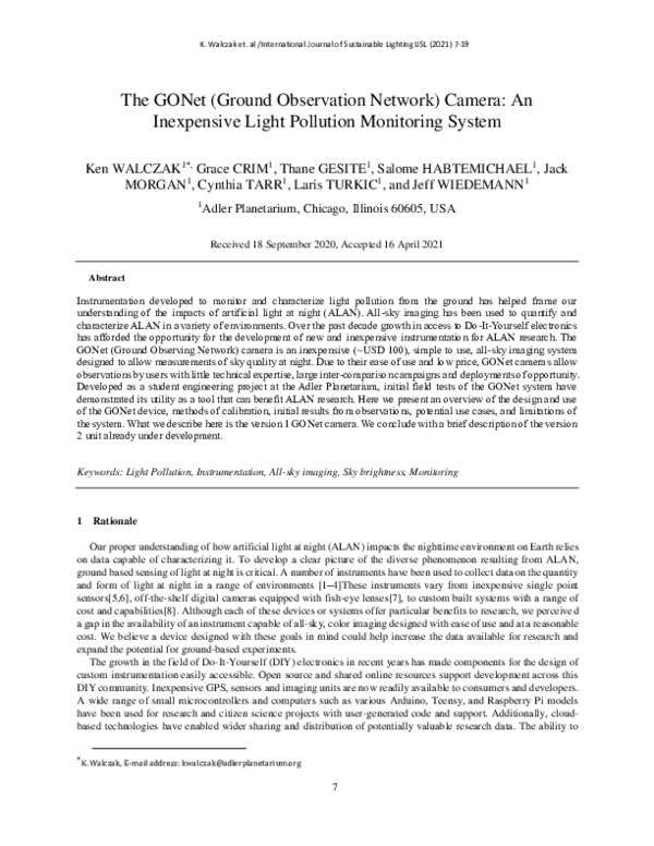 (PDF) The GONet (Ground Observing Network) Camera: An Inexpensive Light ...