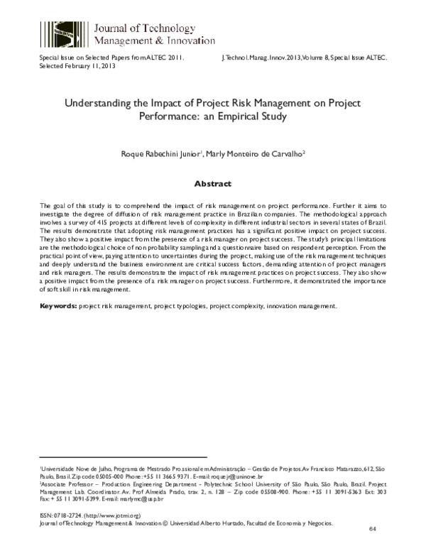 PDF Understanding The Impact Of Project Risk Management On Project Performance An Empirical pdf-understanding-the-impact-of-project-risk-management-on-project-performance-an-empirical